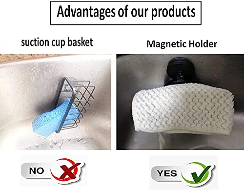 Pack of 2 Kitchen Sink Magnetic Organizer Basket Kitchen Sink Caddy Sponge Holder Brush Holder Dish Cloth Hanger Kitchen Accessories for Sponges, Scrubbers, Kitchen, Bathroom - No Drilling