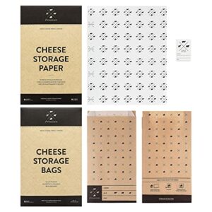 formaticum cheese storage bags with storage paper & adhesive labels – wax paper bags & paper – cheese paper for wrapping cheese – porous brown paper bags 6 x 11 (15 x bags, sheets & labels)