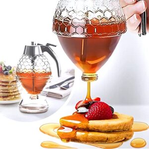 glass honey dispenser – no drips, no trails – clevli honey dispenser 8 oz with stand – honey pot – honey jar glass – easy-to-clean glass – honey dispenser with honeycomb design and stand