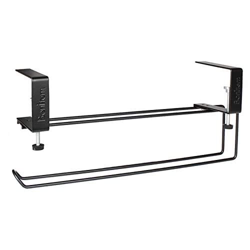 Benitem Adjustable Paper Towel Holder Under Kitchen Cabinet/ Wall Mount, 2 Installation Options by Clamps or Screws Instead of Self Adhesive, Towels Rolls/ Rack/ Bulk/ Bar (Black) (PTH-WB)