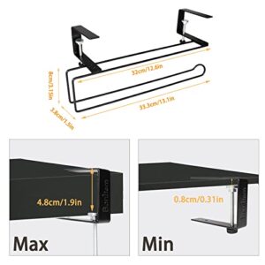 Benitem Adjustable Paper Towel Holder Under Kitchen Cabinet/ Wall Mount, 2 Installation Options by Clamps or Screws Instead of Self Adhesive, Towels Rolls/ Rack/ Bulk/ Bar (Black) (PTH-WB)