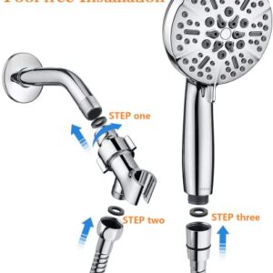 Shower Head with Handheld High Pressure-Full Body Coverage Powerful Rain Showerhead with Extra 60" Long Hose and Adjustable Brass Joint Holder- The Perfect Detachable Shower Heads for Bathroom Upgrade