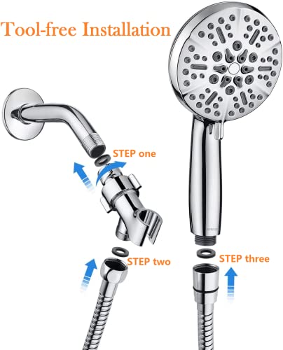 Shower Head with Handheld High Pressure-Full Body Coverage Powerful Rain Showerhead with Extra 60" Long Hose and Adjustable Brass Joint Holder- The Perfect Detachable Shower Heads for Bathroom Upgrade