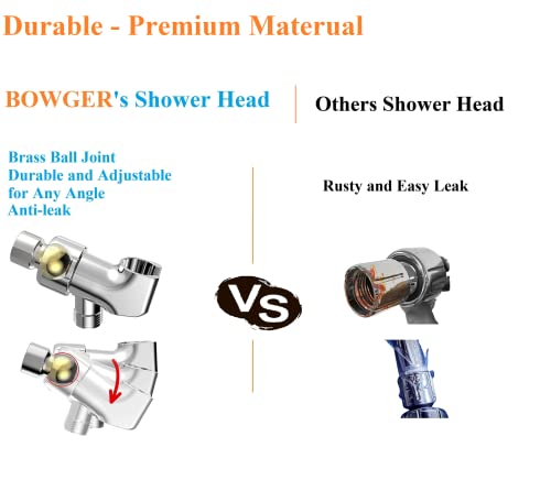 Shower Head with Handheld High Pressure-Full Body Coverage Powerful Rain Showerhead with Extra 60" Long Hose and Adjustable Brass Joint Holder- The Perfect Detachable Shower Heads for Bathroom Upgrade