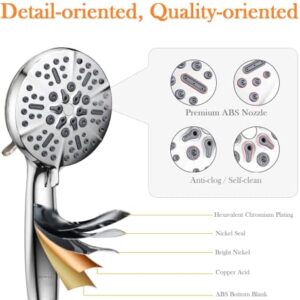 Shower Head with Handheld High Pressure-Full Body Coverage Powerful Rain Showerhead with Extra 60" Long Hose and Adjustable Brass Joint Holder- The Perfect Detachable Shower Heads for Bathroom Upgrade