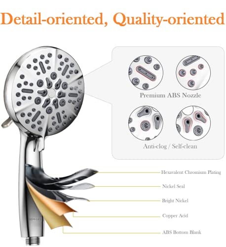 Shower Head with Handheld High Pressure-Full Body Coverage Powerful Rain Showerhead with Extra 60" Long Hose and Adjustable Brass Joint Holder- The Perfect Detachable Shower Heads for Bathroom Upgrade