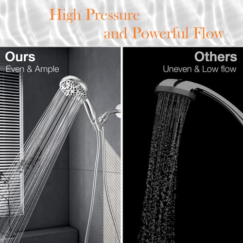 Shower Head with Handheld High Pressure-Full Body Coverage Powerful Rain Showerhead with Extra 60" Long Hose and Adjustable Brass Joint Holder- The Perfect Detachable Shower Heads for Bathroom Upgrade