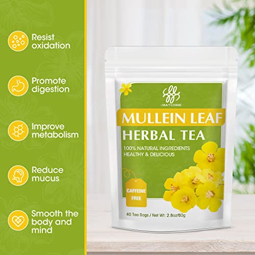 Mullein Leaf Tea - Respiratory and Lung Cleanse Herbal Tea, Caffeine Free, 40 Tea Bags