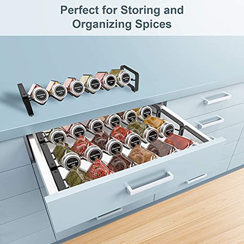 Auledio 4-Tier Stackable Spice Rack with 24 Glass, Seasoning Bottle Organizer with 80 Labels with Chalk Marker and Funnel Complete Set for Countertop, Cabinet or Wall Mount