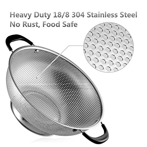 18/8 Stainless Steel Colander, Easy Grip Micro-Perforated 5-Quart Colander, Strainer with Riveted and Heat Resistant Handles, BPA Free. Great for Pasta, Noodles, Vegetables and Fruits