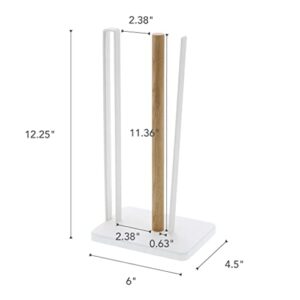 Yamazaki Home One-Handed Tear Paper Towel Holder - Kitchen Storage Rack, Steel + Wood, No Assembly Req.