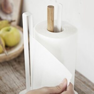 Yamazaki Home One-Handed Tear Paper Towel Holder - Kitchen Storage Rack, Steel + Wood, No Assembly Req.