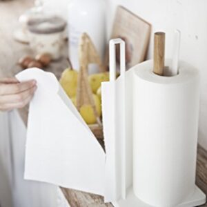 Yamazaki Home One-Handed Tear Paper Towel Holder - Kitchen Storage Rack, Steel + Wood, No Assembly Req.