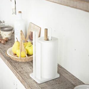 Yamazaki Home One-Handed Tear Paper Towel Holder - Kitchen Storage Rack, Steel + Wood, No Assembly Req.