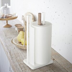 Yamazaki Home One-Handed Tear Paper Towel Holder - Kitchen Storage Rack, Steel + Wood, No Assembly Req.