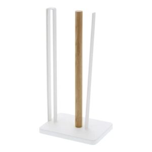 Yamazaki Home One-Handed Tear Paper Towel Holder - Kitchen Storage Rack, Steel + Wood, No Assembly Req.