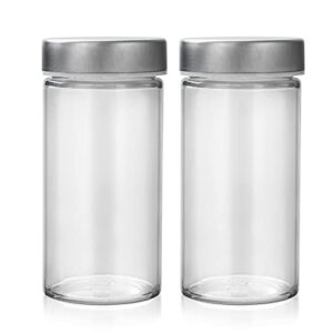 tianifa 2 pcs glass spice jars/bottles – 3oz empty round spice containers with airtight metal caps with shaker lids (2, clear)