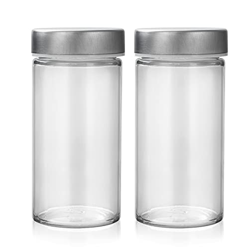 Tianifa 2 Pcs Glass Spice Jars/Bottles - 3oz Empty Round Spice Containers with Airtight Metal Caps with Shaker Lids (2, clear)