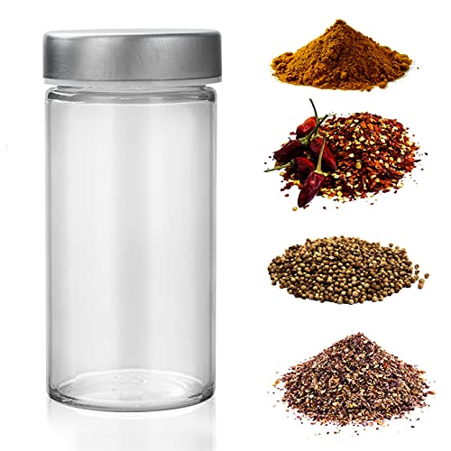 Tianifa 2 Pcs Glass Spice Jars/Bottles - 3oz Empty Round Spice Containers with Airtight Metal Caps with Shaker Lids (2, clear)