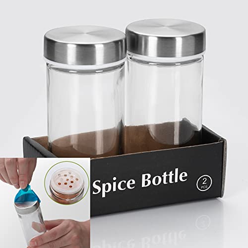 Tianifa 2 Pcs Glass Spice Jars/Bottles - 3oz Empty Round Spice Containers with Airtight Metal Caps with Shaker Lids (2, clear)