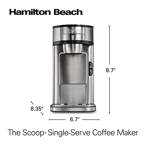 Hamilton Beach The Scoop Single Serve Coffee Maker & Fast Grounds Brewer, Brews in Minutes, 8-14oz. Cups, Stainless Steel