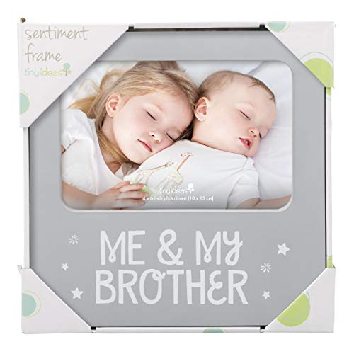 Tiny Ideas Me & My Brother Picture Frame, Nursery Décor, Gender-Neutral Baby Frame, Perfect Siblings Gift, Baby Keepsake Picture Frame, 4" x 6" Frame, Gray