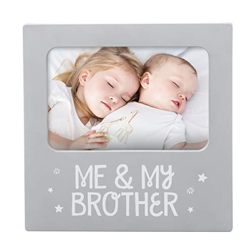 Tiny Ideas Me & My Brother Picture Frame, Nursery Décor, Gender-Neutral Baby Frame, Perfect Siblings Gift, Baby Keepsake Picture Frame, 4" x 6" Frame, Gray