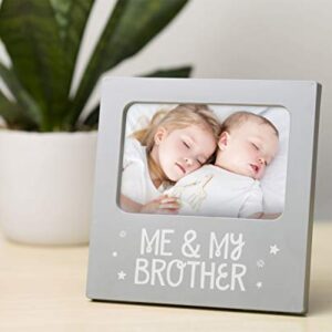 Tiny Ideas Me & My Brother Picture Frame, Nursery Décor, Gender-Neutral Baby Frame, Perfect Siblings Gift, Baby Keepsake Picture Frame, 4" x 6" Frame, Gray