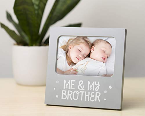 Tiny Ideas Me & My Brother Picture Frame, Nursery Décor, Gender-Neutral Baby Frame, Perfect Siblings Gift, Baby Keepsake Picture Frame, 4" x 6" Frame, Gray