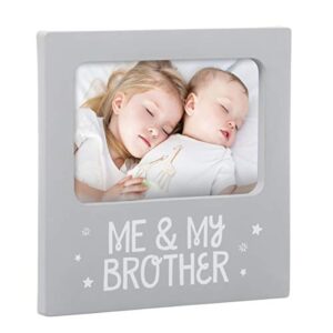 Tiny Ideas Me & My Brother Picture Frame, Nursery Décor, Gender-Neutral Baby Frame, Perfect Siblings Gift, Baby Keepsake Picture Frame, 4" x 6" Frame, Gray