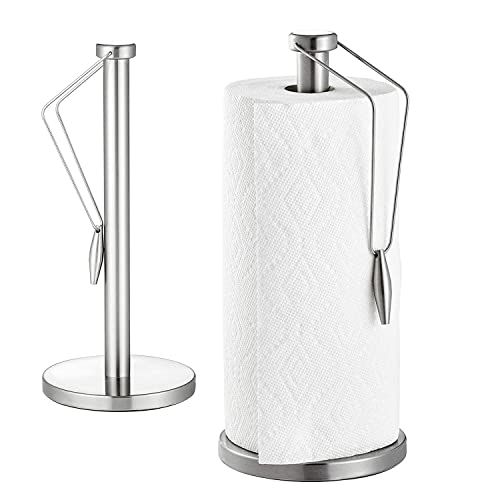 aZugo Standing Paper Towel Holder Countertop, Weighted Base Easy to Tear Paper Towel Dispenser Fits for Kitchen Bathroom Paper Towel Holder