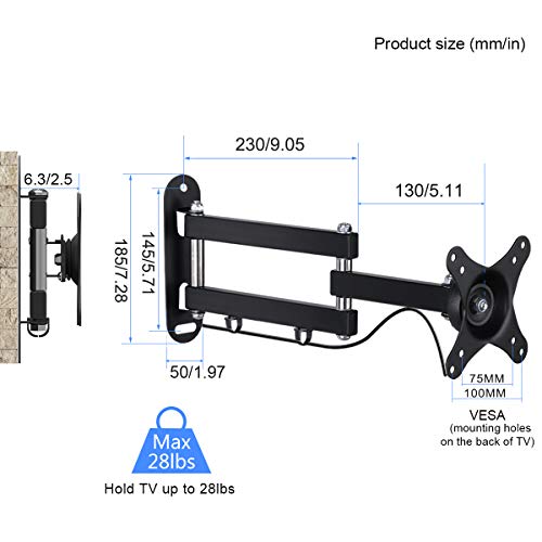 Suptek TV Wall Mount Swivel Tilt Rotation Full Motion Adjustable Articulating for Most 15- 32 inch LED, LCD Monitor Wall Mount VESA 75,100 (MA2720)