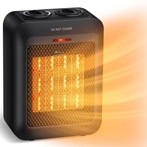 givebest portable ceramic space heater, 1500w/750w electric heater with overheat and tip over protection, fan mode,adjustable thermostat, fast heating safe small heater for office room desk indoor use