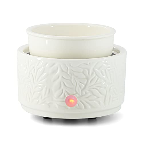 ElusiaKa Wax Melt Warmer Burner Ceramic 3-in-1 Oil Burner Electric Wax Melt Warmer Wax Warmer Burner Melter Fragrance Warmer for Home Office Bedroom Aromatherapy Gift& Décor (White Leaves)