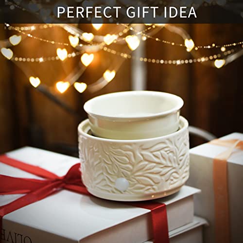 ElusiaKa Wax Melt Warmer Burner Ceramic 3-in-1 Oil Burner Electric Wax Melt Warmer Wax Warmer Burner Melter Fragrance Warmer for Home Office Bedroom Aromatherapy Gift& Décor (White Leaves)