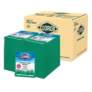 clorox disinfecting wipes to go, bleach free cleaning wipes in bulk, wipes with fresh scent, kills bacteria, individually wrapped, 1 count each, (pack of 100)