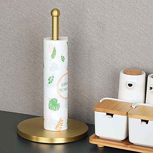 Alise Paper Towel Holder,Standing Paper Towel Roll Holder for Standard or Mega Rolls,Paper Towel Stand for Kitchen Counter Bathroom Table,SUS304 Stainless Steel Brushed Gold Finish