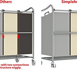 SimpleHouseware Heavy Duty 3-Bag Laundry Sorter Rolling Cart, Silver / Assorted Bags