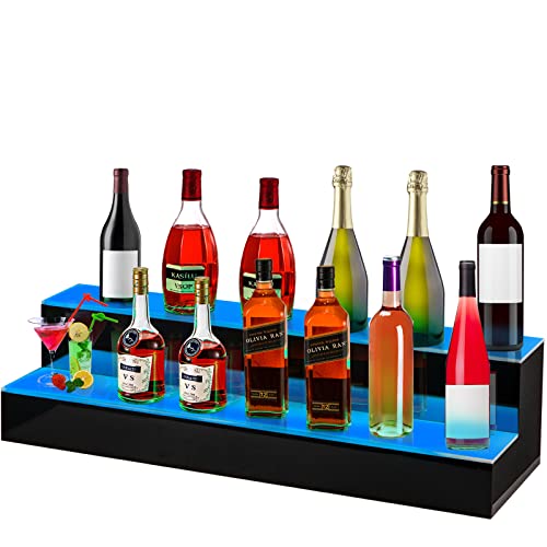 VEVOR LED Lighted Liquor Bottle Display Shelf, 40-inch LED Bar Shelves for Liquor, 2-Step Lighted Liquor Bottle Shelf for Home/Commercial Bar, Acrylic Lighted Bottle Display with Remote & App Control