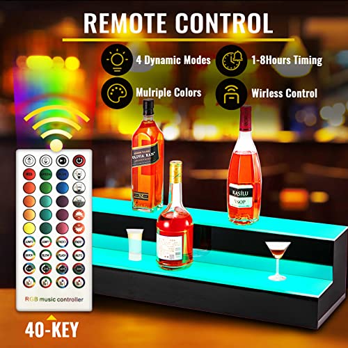 VEVOR LED Lighted Liquor Bottle Display Shelf, 40-inch LED Bar Shelves for Liquor, 2-Step Lighted Liquor Bottle Shelf for Home/Commercial Bar, Acrylic Lighted Bottle Display with Remote & App Control