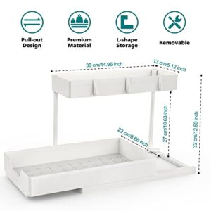 IRONBOX Under Sink Organizer, 2 Pack Pull Out Cabinet Organizer 2-Tier Slide Out Sliding Shelf Under Cabinet Storage for Bathroom Kitchen Sink Organizers and Storage (White-2 Pack)