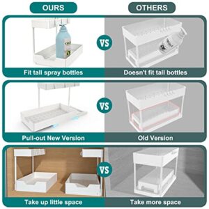 IRONBOX Under Sink Organizer, 2 Pack Pull Out Cabinet Organizer 2-Tier Slide Out Sliding Shelf Under Cabinet Storage for Bathroom Kitchen Sink Organizers and Storage (White-2 Pack)