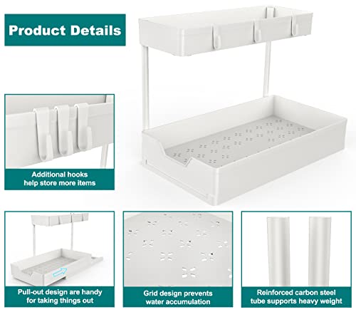 IRONBOX Under Sink Organizer, 2 Pack Pull Out Cabinet Organizer 2-Tier Slide Out Sliding Shelf Under Cabinet Storage for Bathroom Kitchen Sink Organizers and Storage (White-2 Pack)