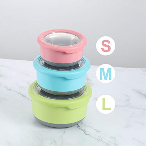 PEDECO Portable Stainless Steel and Silicone Round Food Storage Box with Silicone Lid,BPA Free,Slip Resistant Bottoms,Reusable Snack Nesting Lunch Box for Kids & Adults-Set of 3