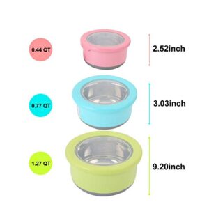 PEDECO Portable Stainless Steel and Silicone Round Food Storage Box with Silicone Lid,BPA Free,Slip Resistant Bottoms,Reusable Snack Nesting Lunch Box for Kids & Adults-Set of 3