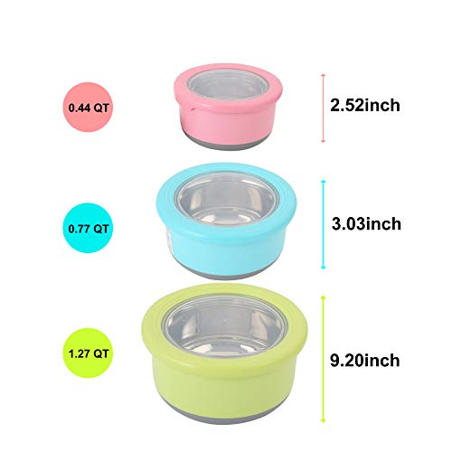 PEDECO Portable Stainless Steel and Silicone Round Food Storage Box with Silicone Lid,BPA Free,Slip Resistant Bottoms,Reusable Snack Nesting Lunch Box for Kids & Adults-Set of 3