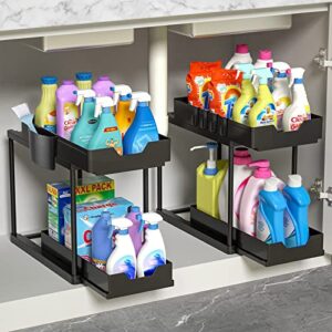 verktop under sink organizer, 2-tier sliding under bathroom cabinet storage drawer organizer with hooks,hanging cup,multi-purpose under sink shelf organizer for bathroom kitchen(2pcs)