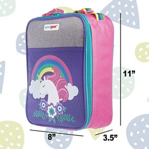 Good Gear Insulated Lunch Bag for Kids w/ Water Bottle Holder & Large Compartment, Unicorn School Girls Lunchbox, Pink/Purple