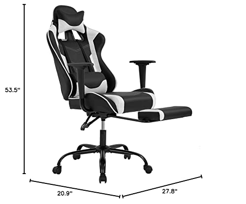 Gaming Chair with Footrest, Ergonomic Office Chair, Adjustable Swivel Leather Desk Chair, Reclining High Back Computer Chair with Lumbar Support and Headrest, Racing Style Video Gamer Chair