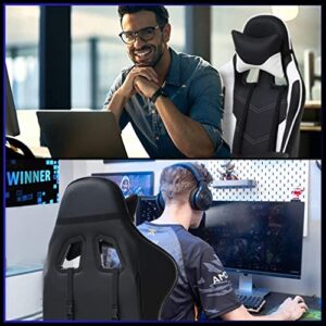 Gaming Chair with Footrest, Ergonomic Office Chair, Adjustable Swivel Leather Desk Chair, Reclining High Back Computer Chair with Lumbar Support and Headrest, Racing Style Video Gamer Chair